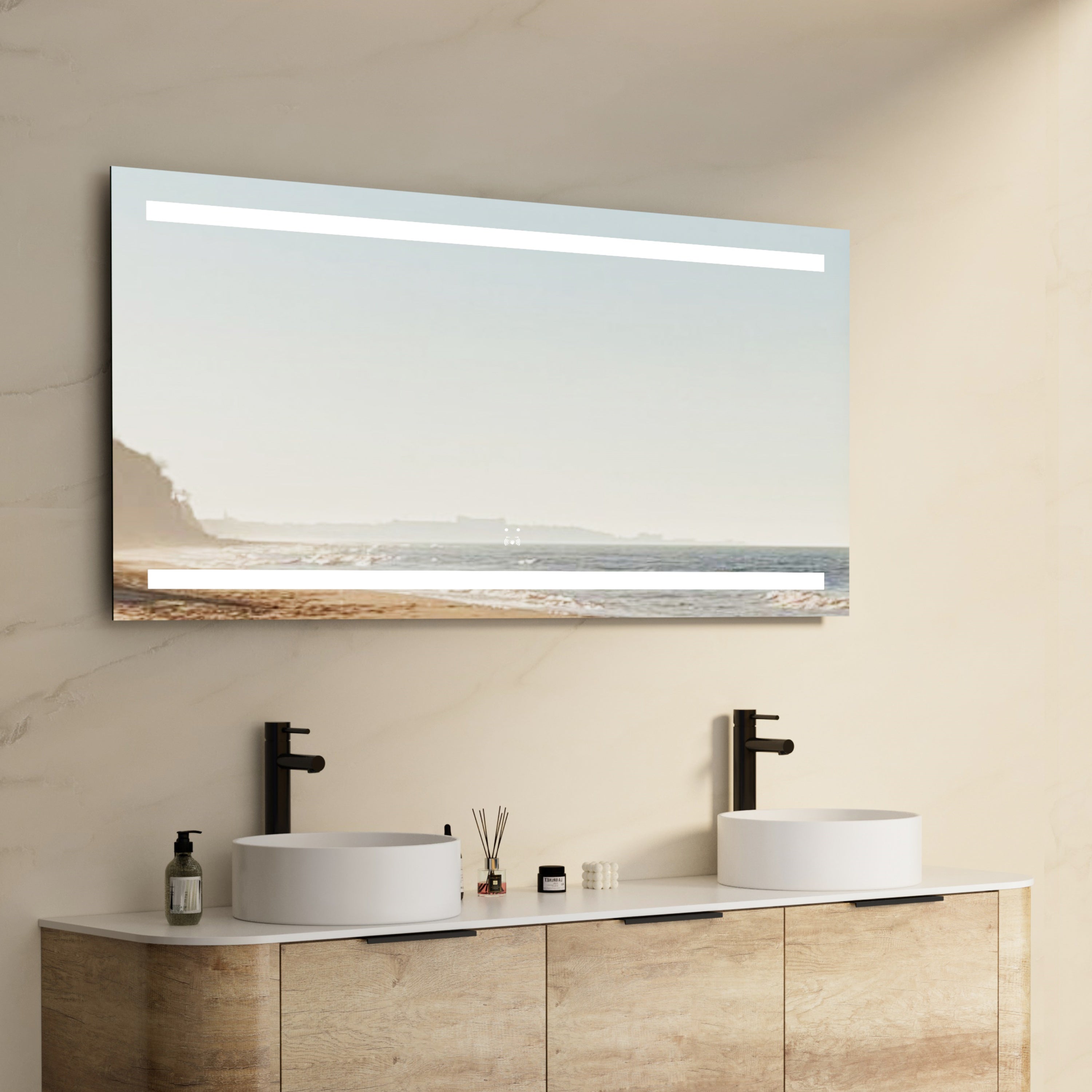 NIMBUS Rectangular Frameless Dual Horizontal Glow Stripes Custom LED M – Custom LED Mirror