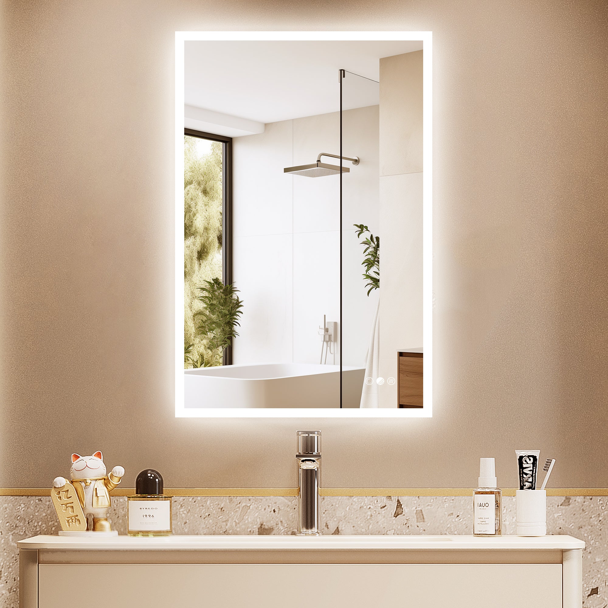 GLOWY Rectangular Frameless LED Mirror with Edge LED Light | Ship toda – Custom LED Mirror