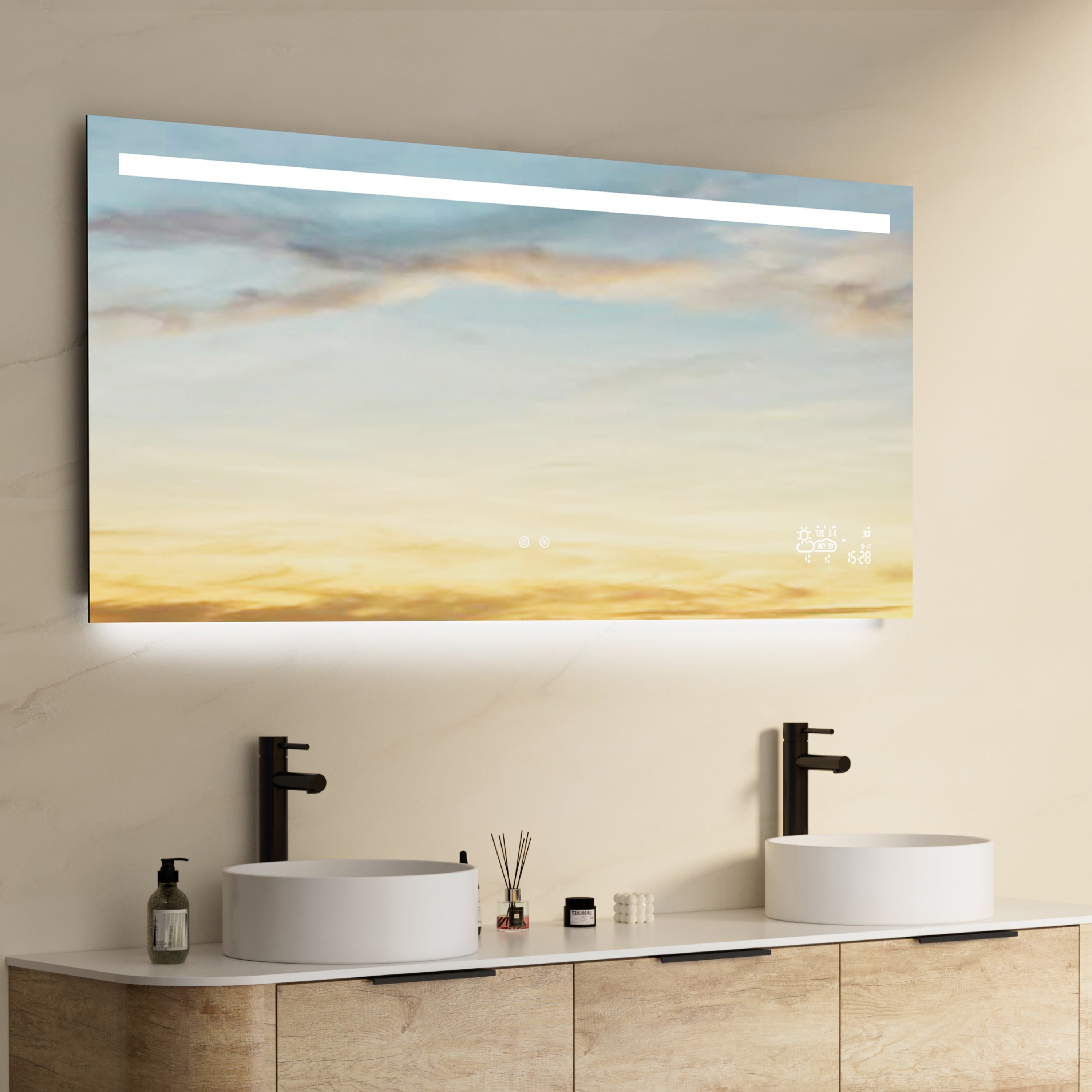 SPLENDOR Rectangular Frameless Top Horizontal Glow Stripe Custom LED M – Custom LED Mirror