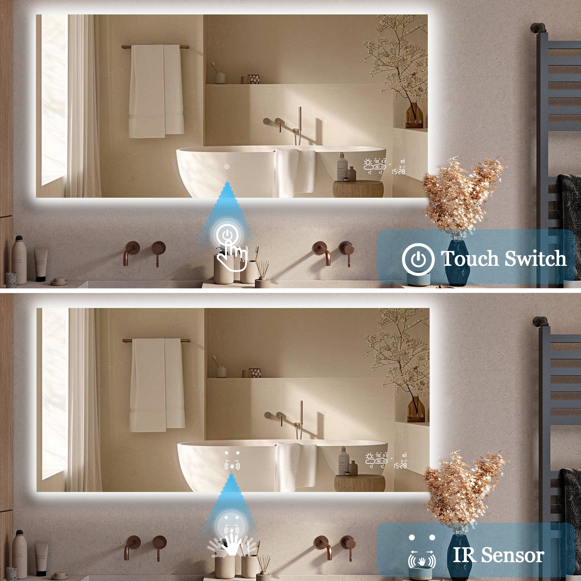 CRYSTAL Rectangular Frameless Custom LED Mirror with Backlight